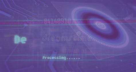 Animation Of Data Processing Round Scanner And Microprocessor Connections Against Purple