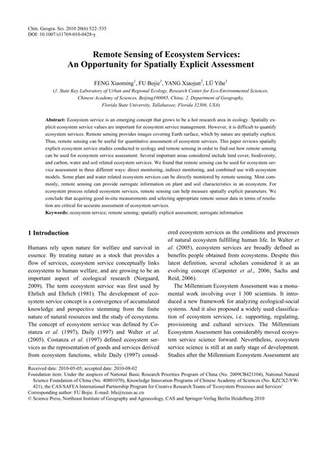 Pdf Remote Sensing Of Ecosystem Services An Opportunity For Spatially Explicit Assessment