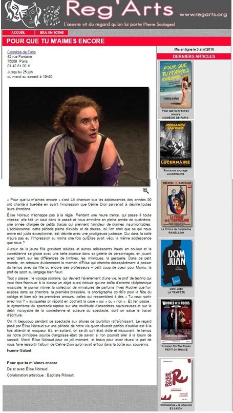 Pour Que Tu Maimes Encore Au Théâtre Comédie De Paris Paris Archive 01 04 2016