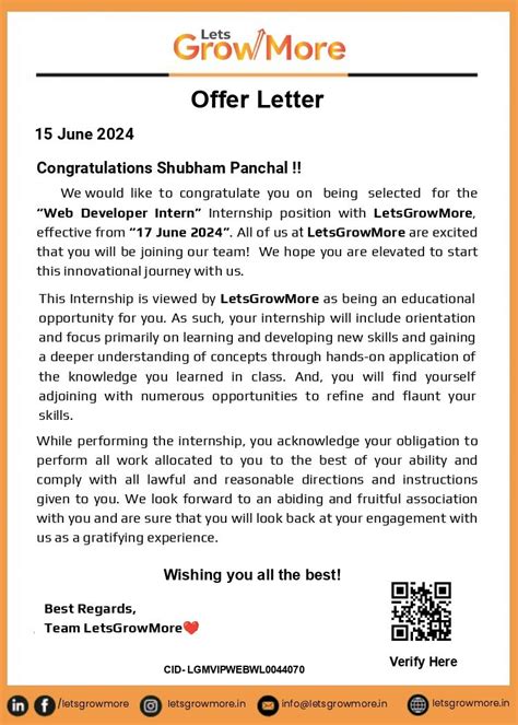 Shubham Panchal On Linkedin Letsgrowmore Internship