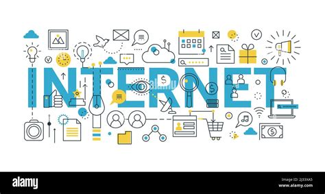Modern Flat Thin Line Design Vector Illustration Concept Of Internet For Graphic And Web
