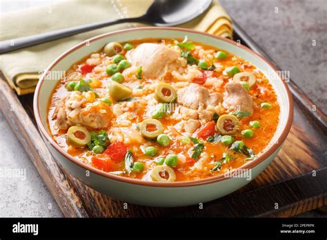 Puerto Rican Dish Asopao De Pollo A Cross Between Soup And Paella Is