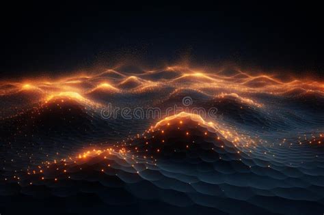 Abstract Digital Landscape With Glowing Particles Stock Illustration