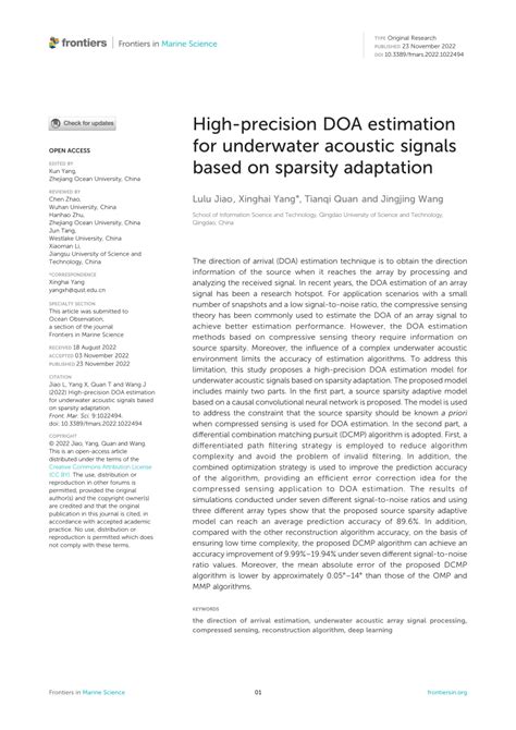 Pdf High Precision Doa Estimation For Underwater Acoustic Signals