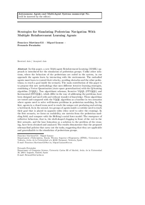 Pdf Strategies For Simulating Pedestrian Navigation With Multiple Reinforcement Learning Agents