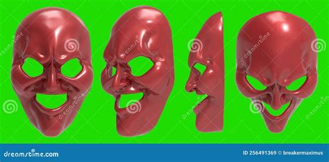 3d Render Illustration Of Smiling Evil Theatrical Mask On Greenscreen