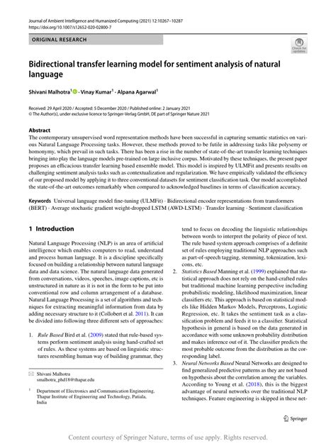 bidirectional transfer learning model for sentiment analysis of natural