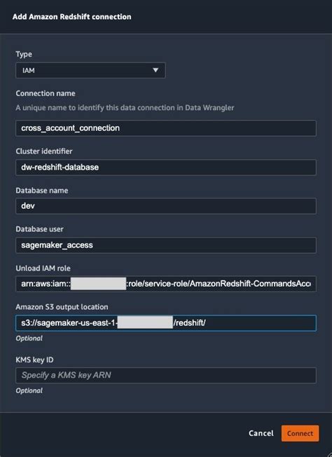 Import Data From Cross Account Amazon Redshift In Amazon Sagemaker Data Wrangler For Exploratory