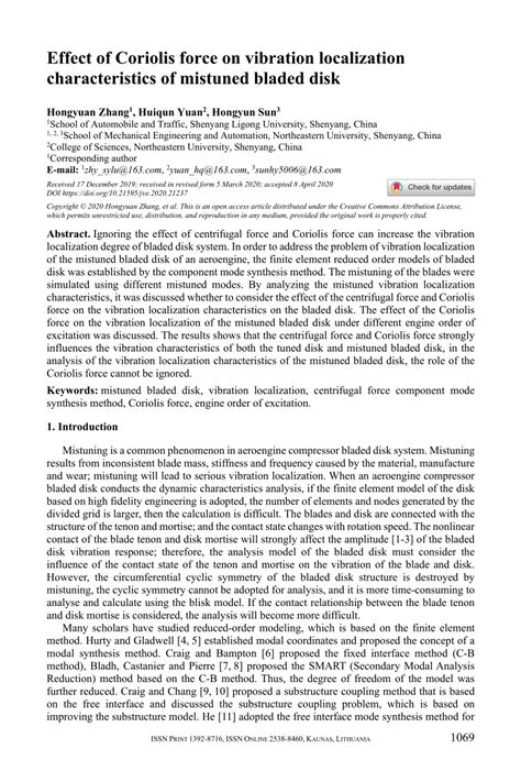 Pdf Effect Of Coriolis Force On Vibration Localization Characteristics Of Mistuned Bladed Disk