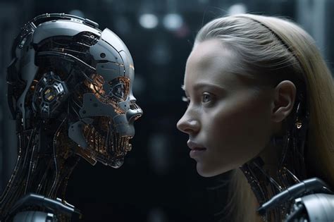 Premium Ai Image A Robot And A Woman Looking At Each Other