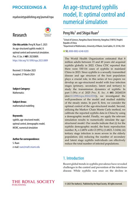 An Age Structured Syphilis Model Ii Optimal Control And Numerical Simulation Request Pdf