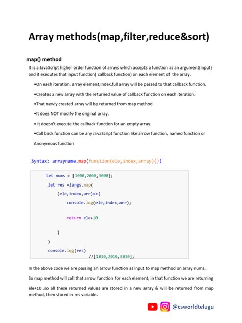 Notes Array Methods Pdf Anonymous Function Java Script
