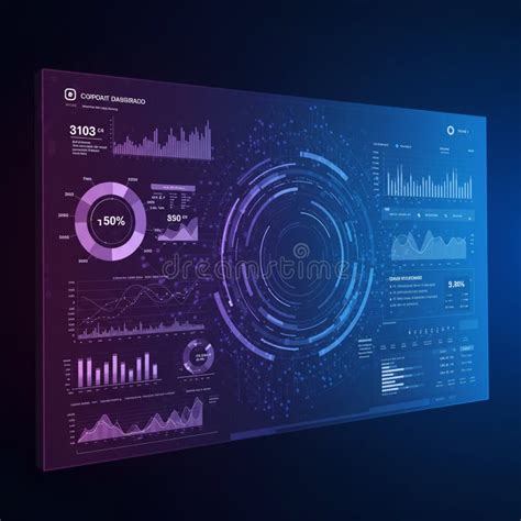 Digital Interface With Futuristic Data Visualization On A Dark Blue Background Display Stock