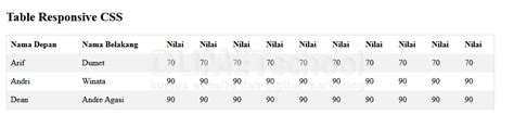Responsive Table Dengan CSS Kursus Website Terbaik