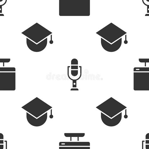 Set Computer Monitor Screen Microphone And Graduation Cap On Globe On