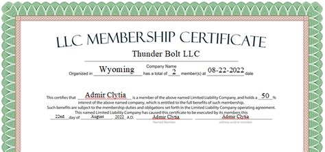 Llc Membership Certificate Free Template 47 Off
