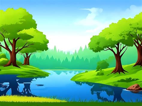 Premium AI Image Forest With River And Many Trees