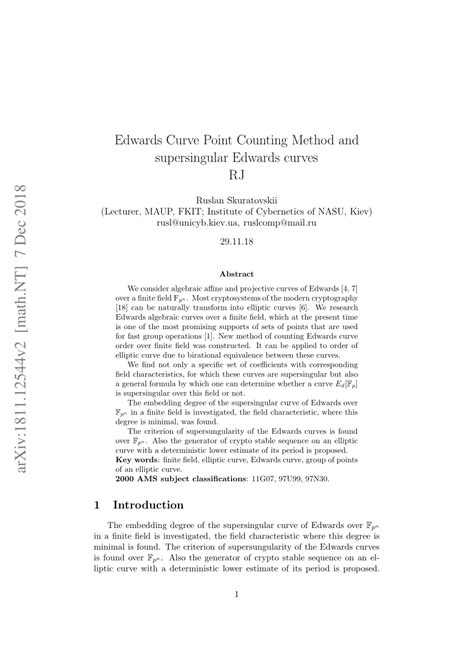 Pdf Edwards Curve Counting Method And Supersingular Edwards Curves
