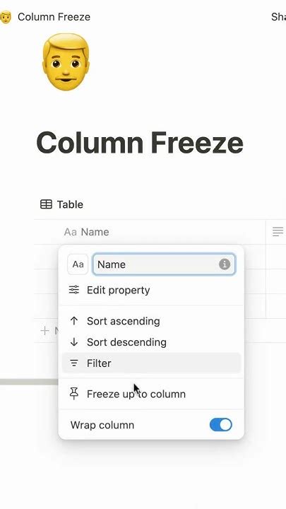 How To Freeze Columns In Notion Youtube
