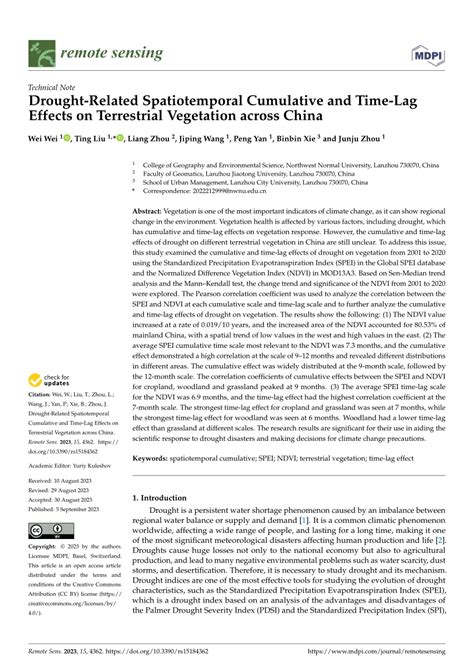 Pdf Drought Related Spatiotemporal Cumulative And Time Lag Effects On Terrestrial Vegetation