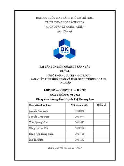 212 Btl Qlsx Nhóm 10 Sơ Đồ Dòng Giá Trị Vsm Pdf