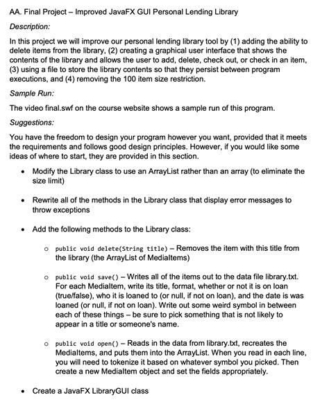 Solved Aa Final Project Improved Javafx Gui P Solutioninn