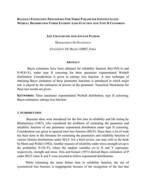 Pdf Bayesian Estimation Procedures For Three Parameter Exponentiated Weibull Distribution