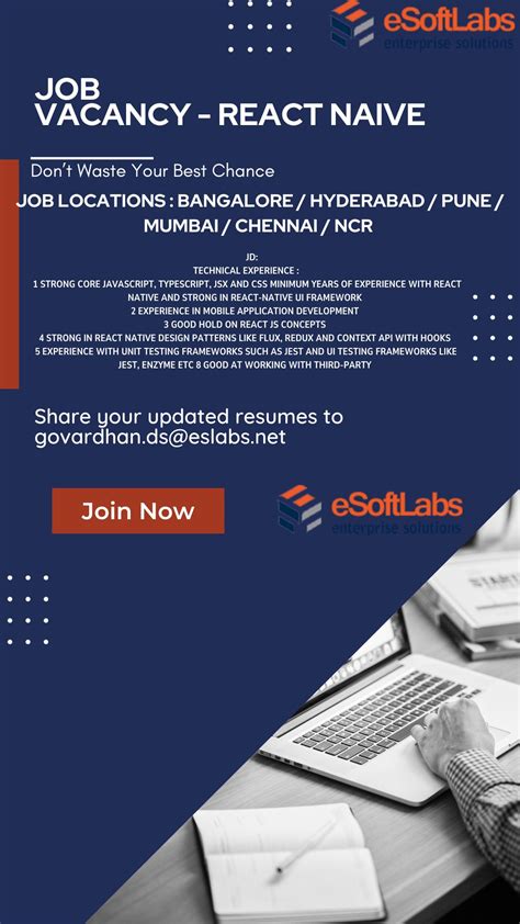 Govardhan Ds On Linkedin Esoftlabs Pvt Ltd Is Hiring React Native Developers From 2 Years To 8