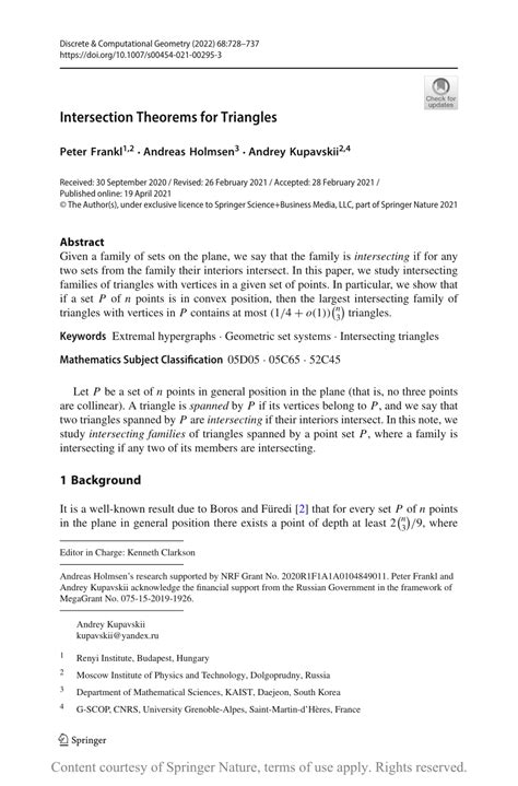 Intersection Theorems For Triangles Request PDF