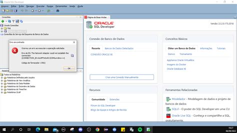 Erro De ConexÃo Sql Developer VersÃo 21c Para Windows 10 64 Bits