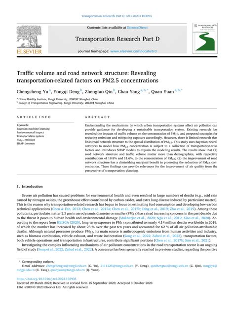 Pdf Traffic Volume And Road Network Structure Revealing Transportation Related Factors On Pm2