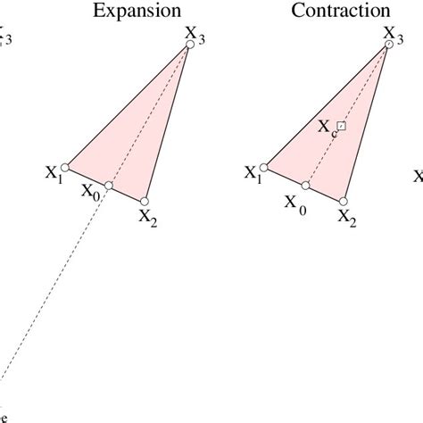 2 geometric operations in a polytope performed by downhill simplex