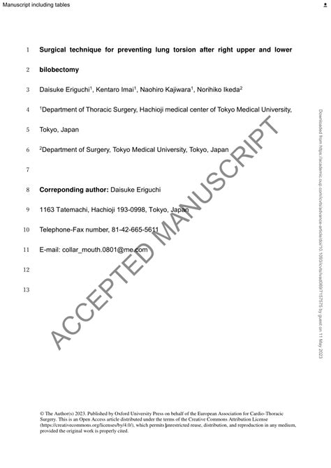 Pdf Surgical Technique For Preventing Lung Torsion After Right Upper And Lower Bilobectomy