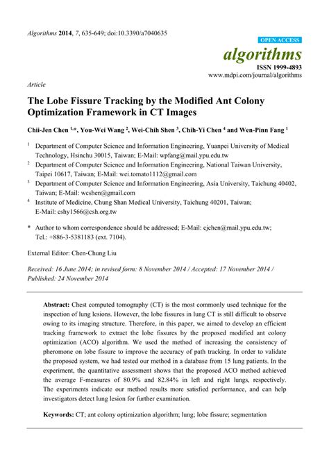 Pdf The Lobe Fissure Tracking By The Modified Ant Colony Optimization