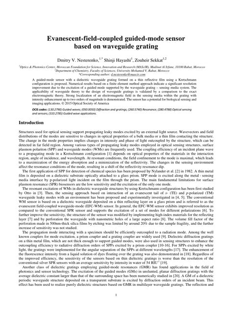 Pdf Evanescent Field Coupled Guided Mode Sensor Based On A Waveguide Grating