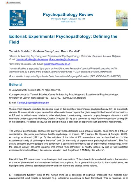 Pdf Editorial Experimental Psychopathology Defining The Field