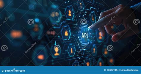hand interacting with futuristic api interface digital technology concept with network