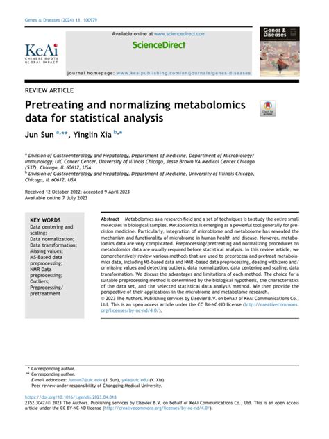 Pretreating And Normalizing Metabolomics Data For Statistical Analysis Pdf Metabolomics