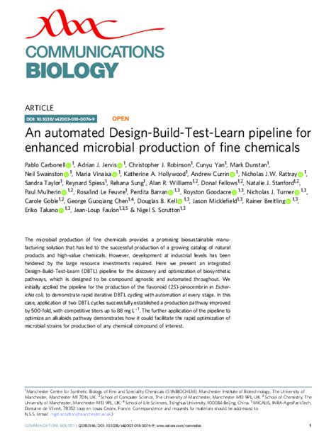 Pdf An Automated Design Build Test Learn Pipeline For Enhanced Microbial Production Of Fine