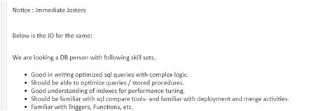 Shruti On Linkedin Sqldba Sqlqueries Immediatejoiners Hyderabadhiring Pune Sql