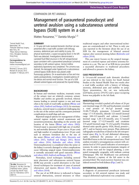 Pdf Management Of Paraureteral Pseudocyst And Ureteral Avulsion Using A Subcutaneous Ureteral Pdf Management Of Paraureteral Pseudocyst And Ureteral Avulsion Using A Subcutaneous Ureteral