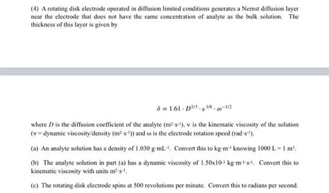 Solved 4 A Rotating Disk Electrode Operated In Diffusion