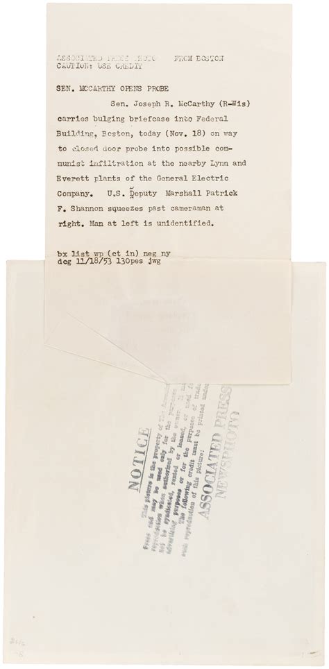 Hakes Joseph Mccarthy Anti Communist Senator Press Photos And Ephemera
