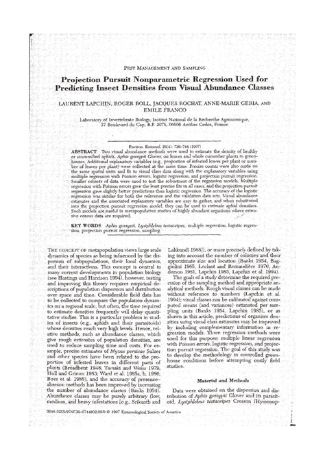Pdf Projection Pursuit Nonparametric Regression Used For Predicting Insect Densities From