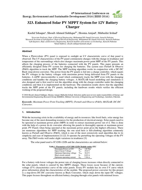 enhanced solar pv mppt system for 12v battery charger pdf power