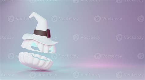 3d Render Happy Halloween Day White Modern Scene Background With Neon