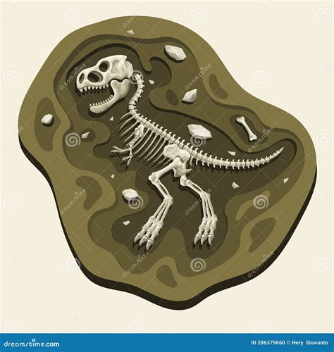 T Rex Dinosaurs Archaeology Fossil Cartoon Discover In The Ground Stock Vector Illustration Of