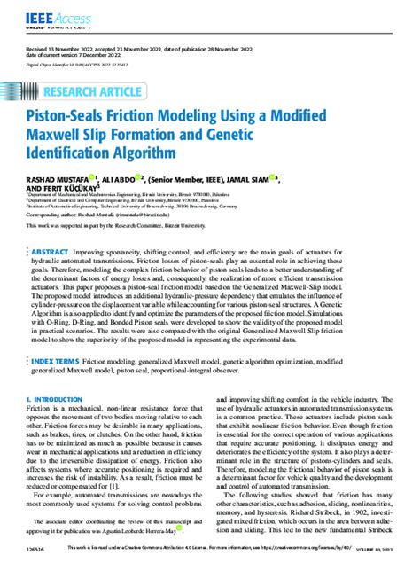 Pdf Piston Seals Friction Modeling Using A Modified Maxwell Slip Formation And Genetic