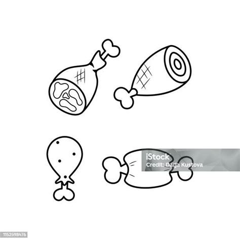 흑인과 백인 고기 라인 아이콘을 설정 합니다 식품 로고입니다 가금류에 대한 스톡 벡터 아트 및 기타 이미지 가금류 개념 개념과 주제 Istock
