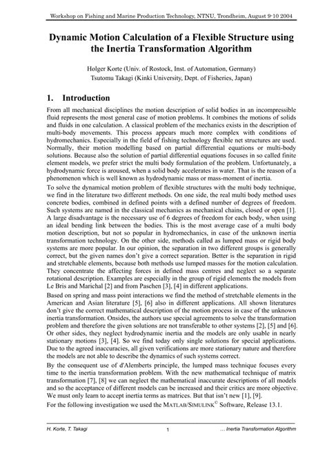 Pdf Dynamic Motion Calculation Of A Flexible Structure Using The